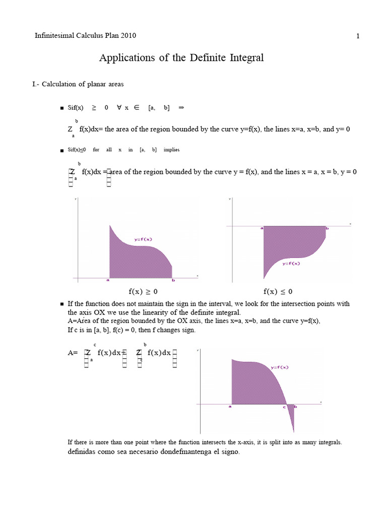 Applications of The Definite Integral. Areas and Volumes | PDF ...