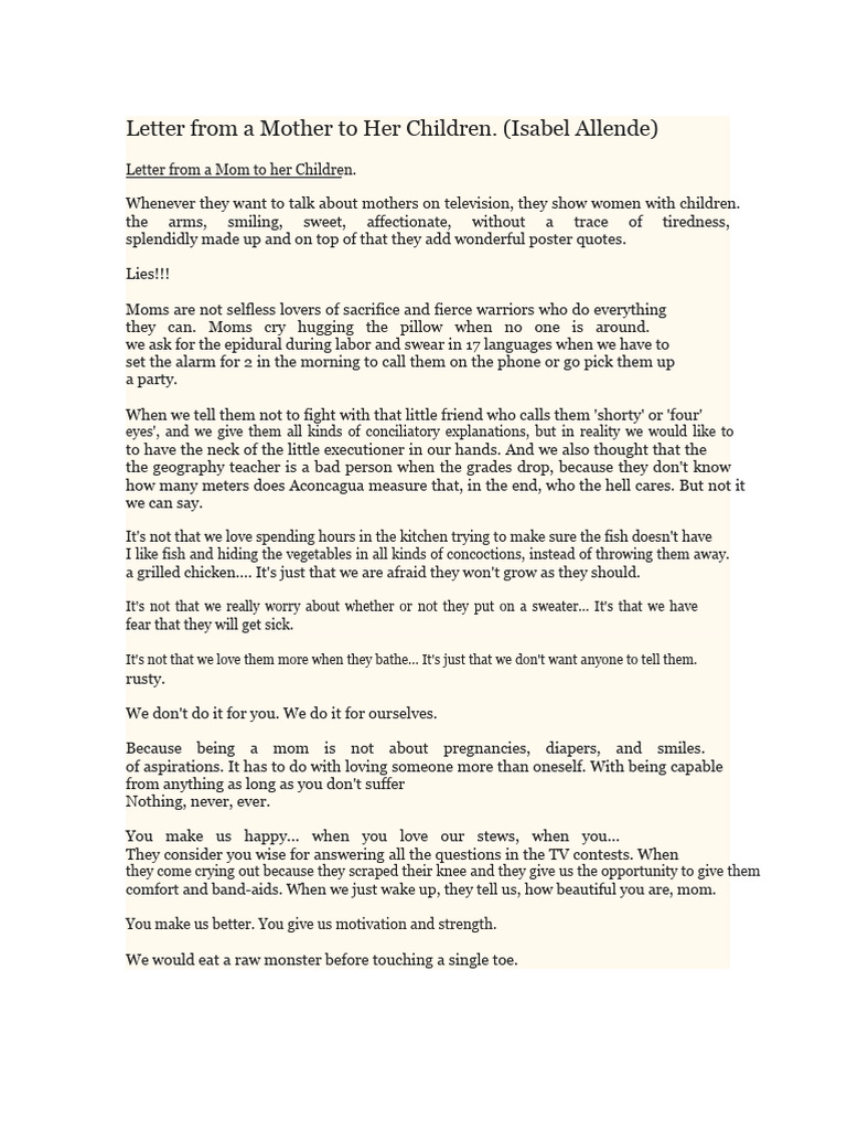 Letter From A Mom To Her Children | PDF | Love