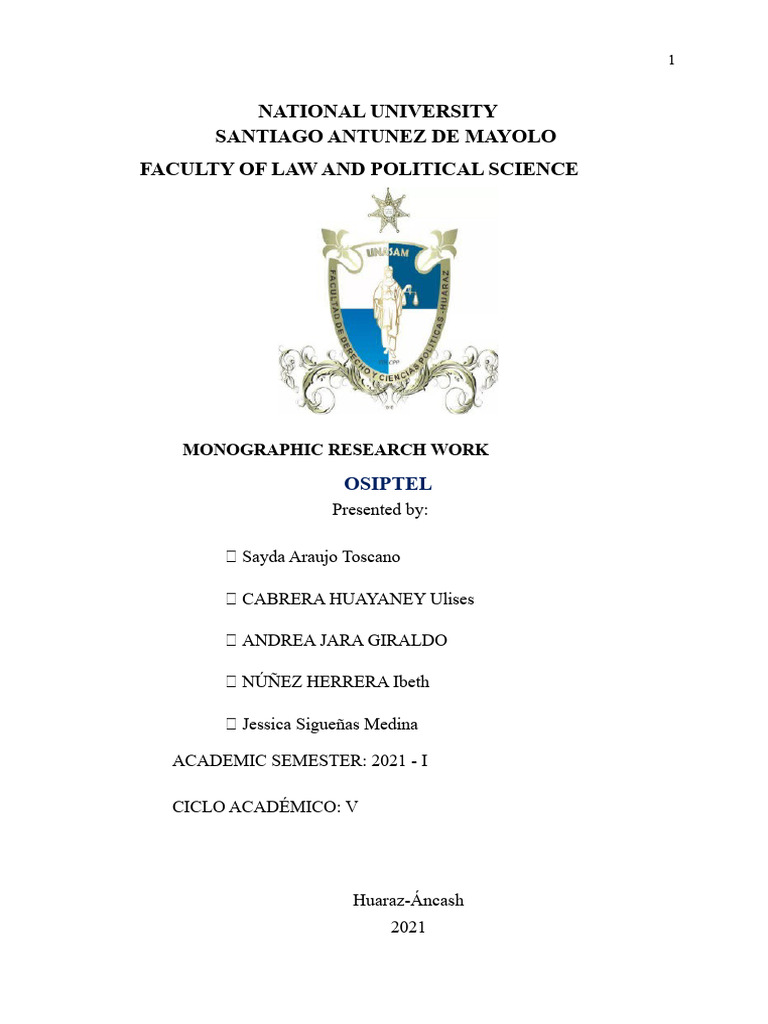 Monograph of Osiptel (1) | PDF | Information Security | Regulatory Compliance