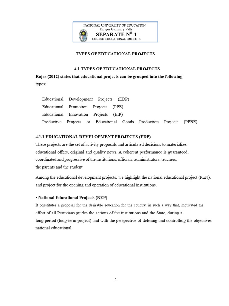 Types of Educational Projects Explained | PDF | Pedagogy | Peru