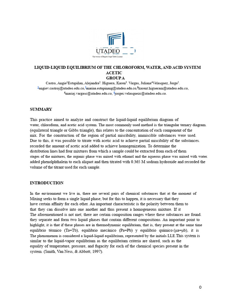 Liquid-Liquid Equilibrium of Chloroform System | PDF | Titration ...