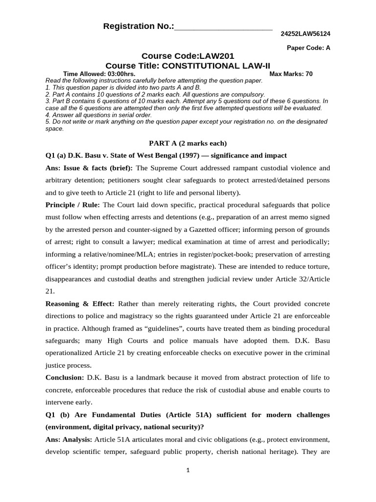 Constitutional Law-II Exam Paper Guide | PDF | Constitution | Government