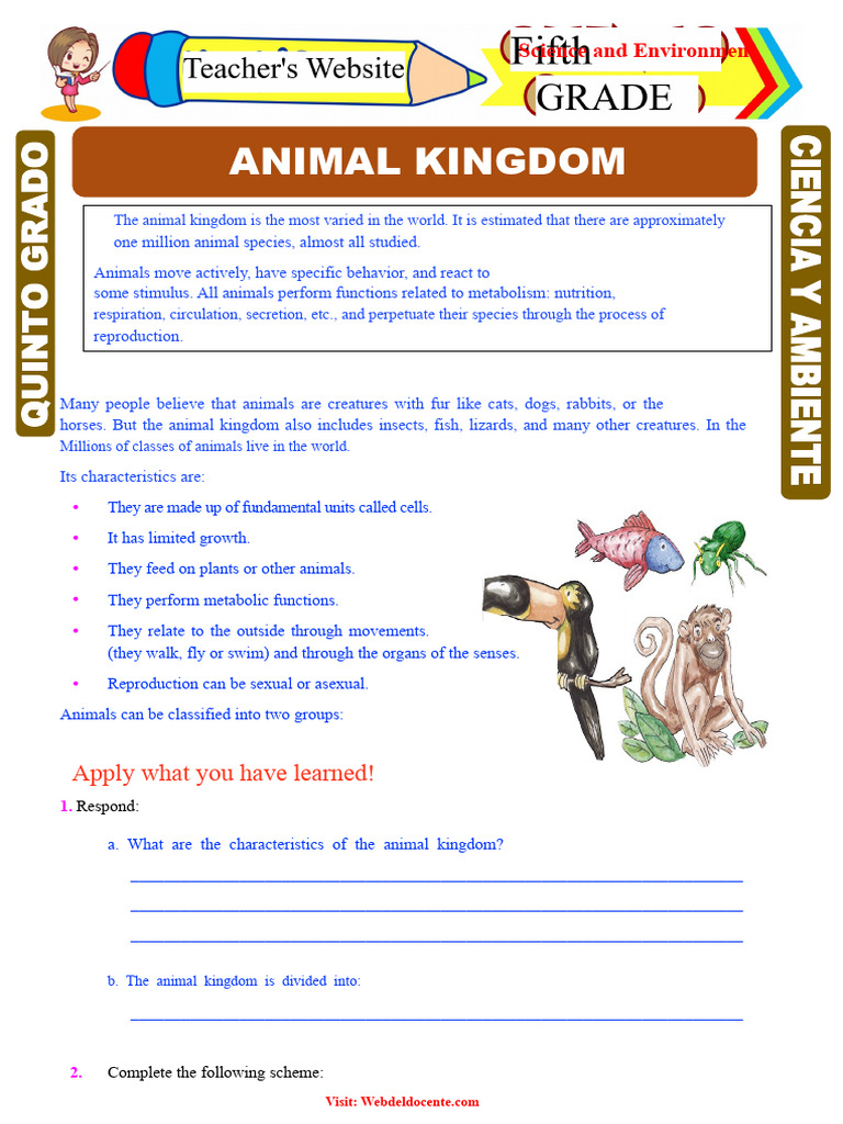 Animal Kingdom For Fifth Grade of Primary School | PDF