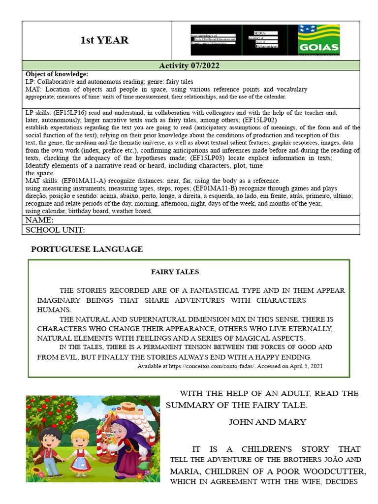 Fairy Tales Reading and Math Activities | PDF