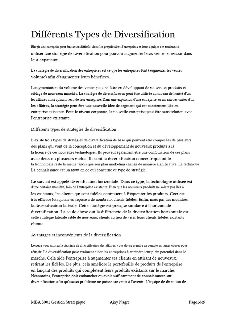 Stratégies de Diversification en Entreprise | PDF | Business | Fusions ...