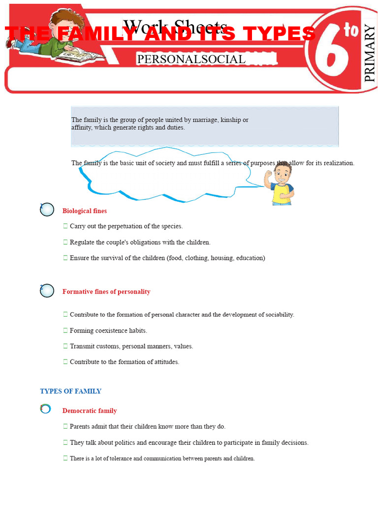 The Family and Its Types For Sixth Grade of Primary School | PDF