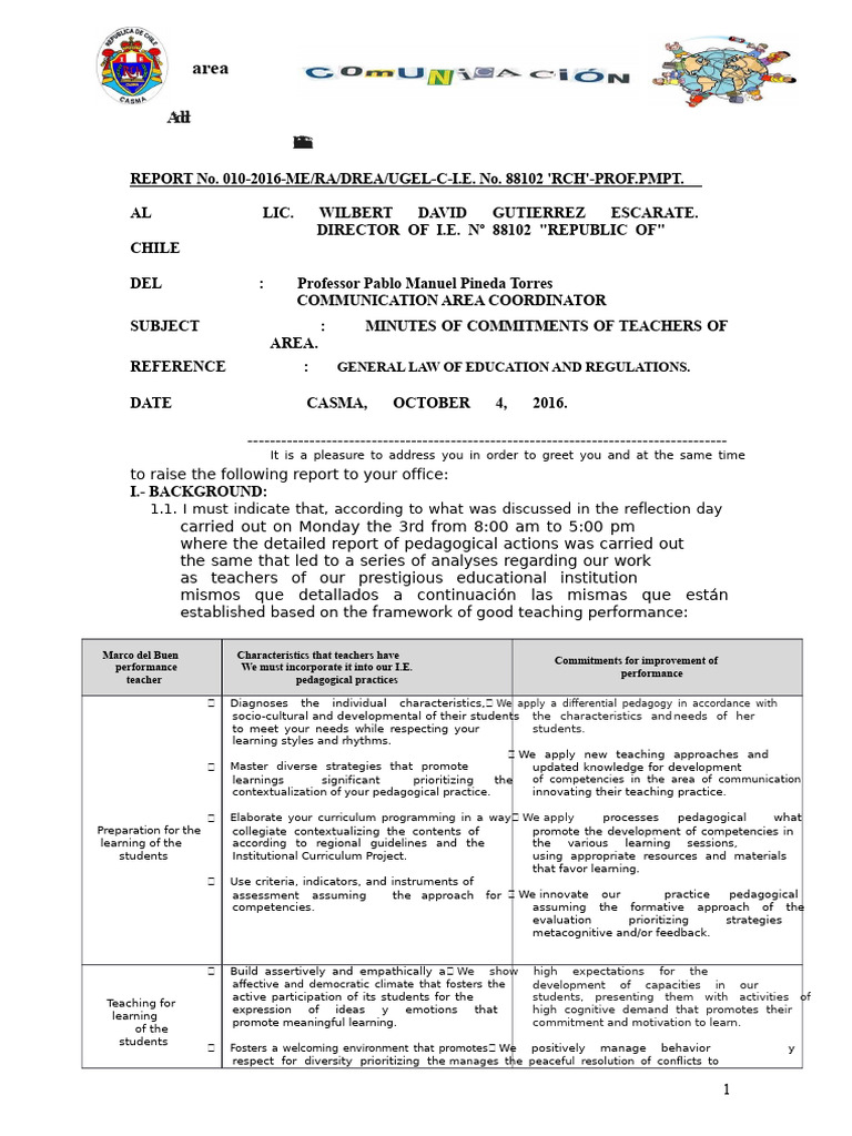 Report On Commitments of Communication Teachers | PDF | Learning | Pedagogy