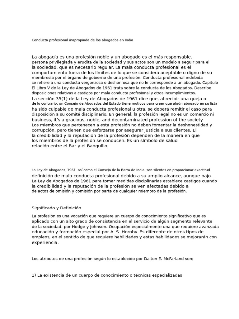 Conducta Profesional Inapropiada de Los Abogados en India | PDF ...