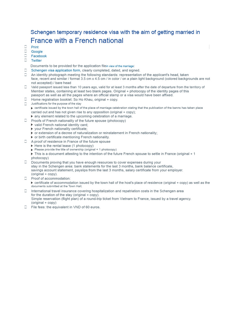 Schengen Residence Permit Visa in Order To Marry in France With A ...