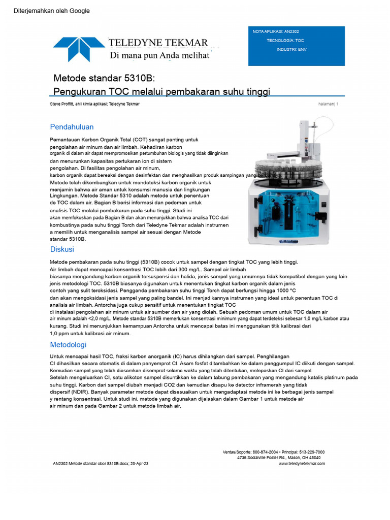 Analisis TOC Metode 5310B untuk Air | PDF
