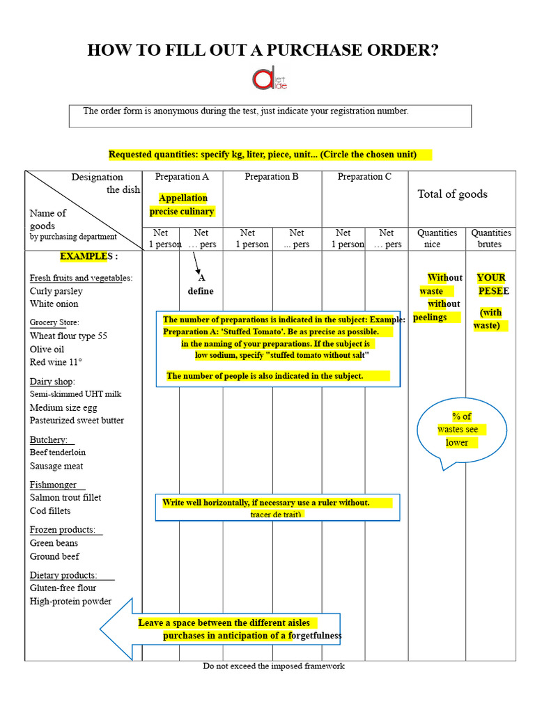 Purchase Order Filling Guide | PDF | Vegetables | Fruit