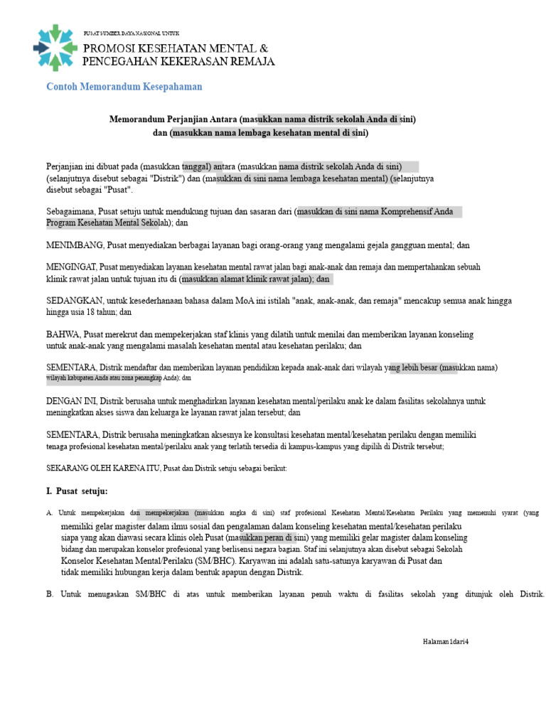 Contoh Perjanjian Memorandum | PDF