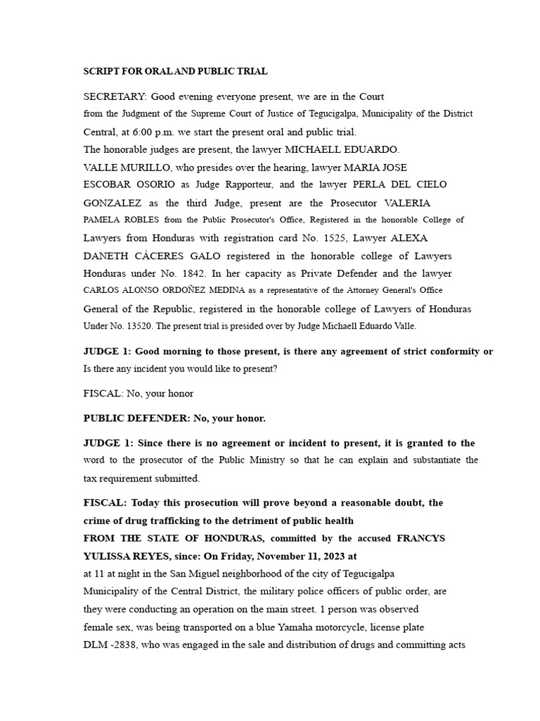 Oral Trial Script: Drug Trafficking Case | PDF | Witness | Prosecutor