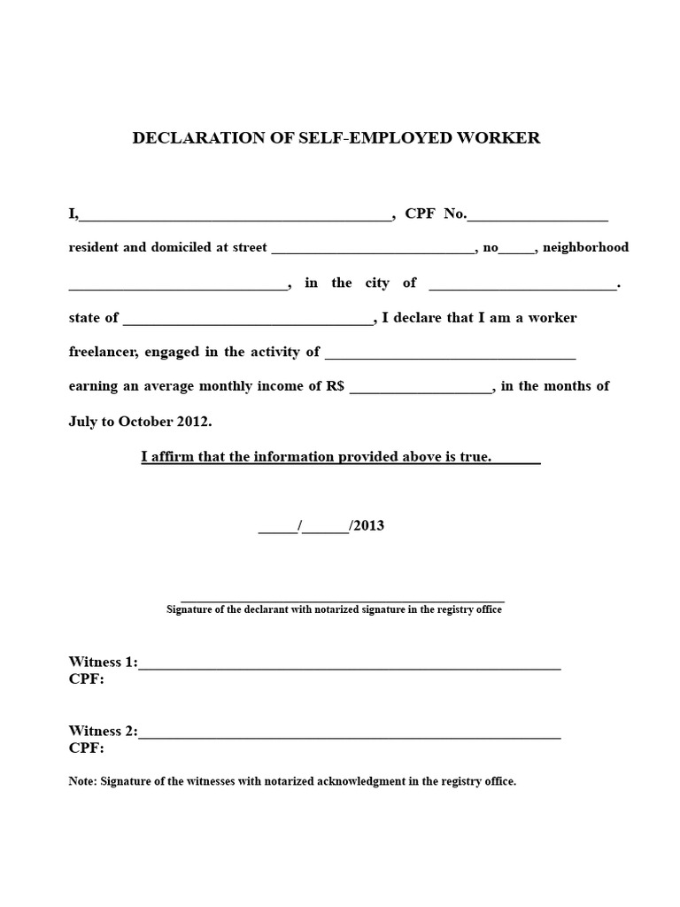Self-Employment Declaration Template | PDF