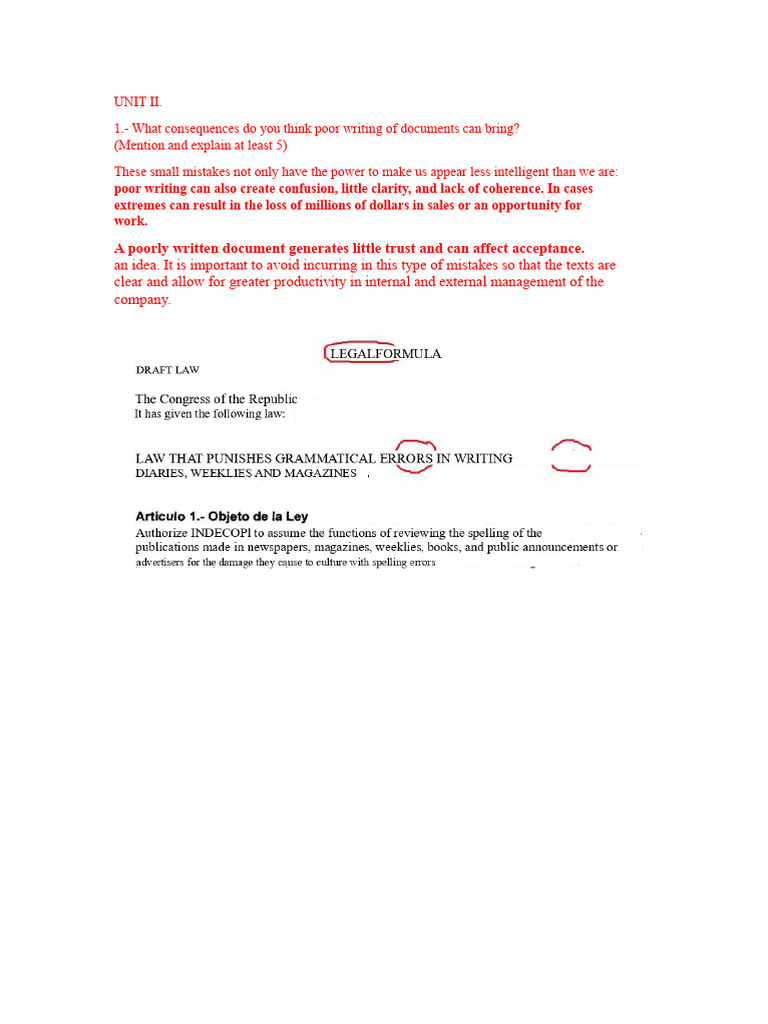 UNIT II 5. Consequences of Poor Writing | PDF