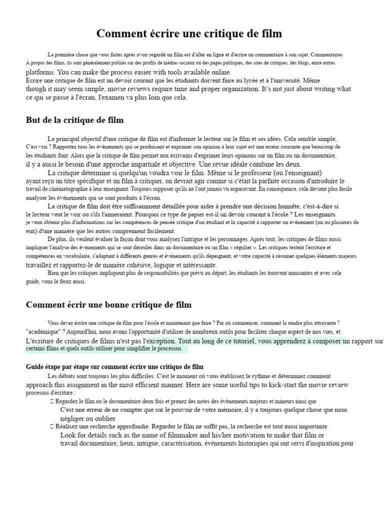 Guide pour écrire une critique de film | PDF