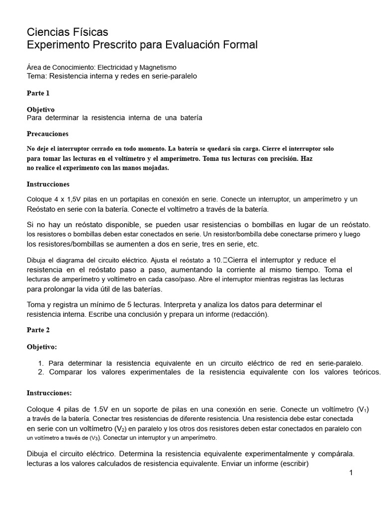 Resistencia Interna de una Batería Lab1 | PDF | Resistor | Resistencia ...