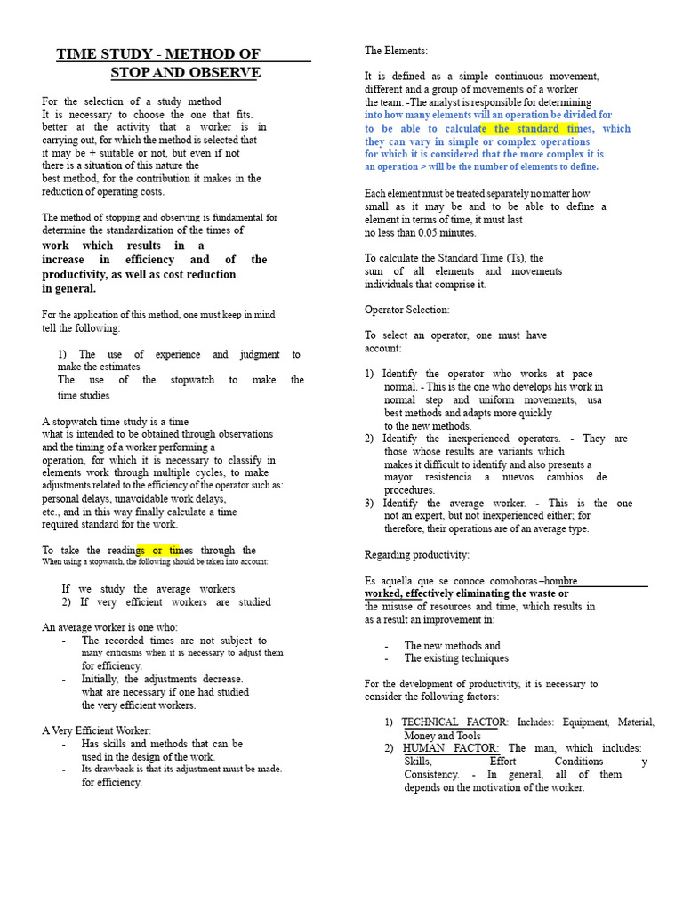 Time Study Method: Stop and Observe | PDF | Sample Size Determination ...