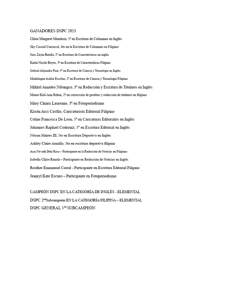 Ganadores DSPC 2023 | PDF