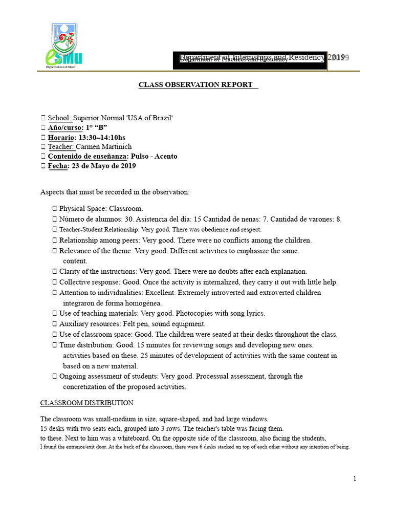 Class Observation Report | PDF | Classroom | Cognition