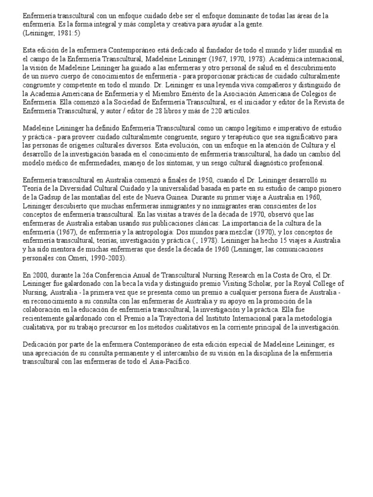 Enfermería Transcultural: Legado de Leininger | PDF | Enfermería ...
