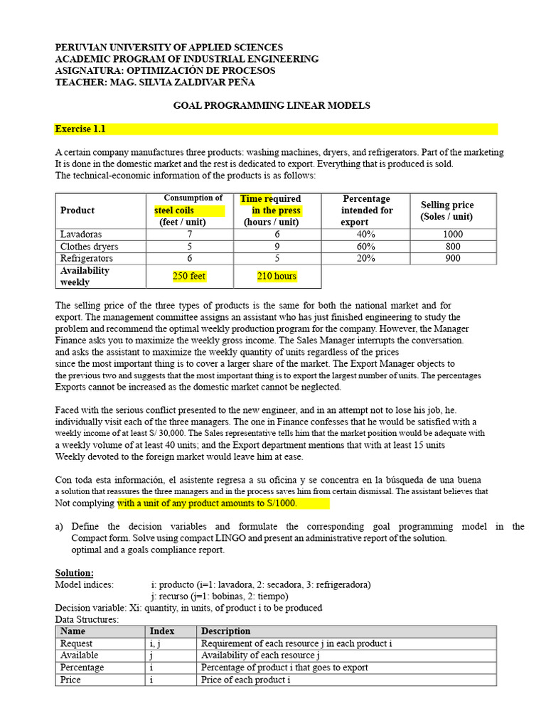 Goal Programming for Production Optimization | PDF | Economies