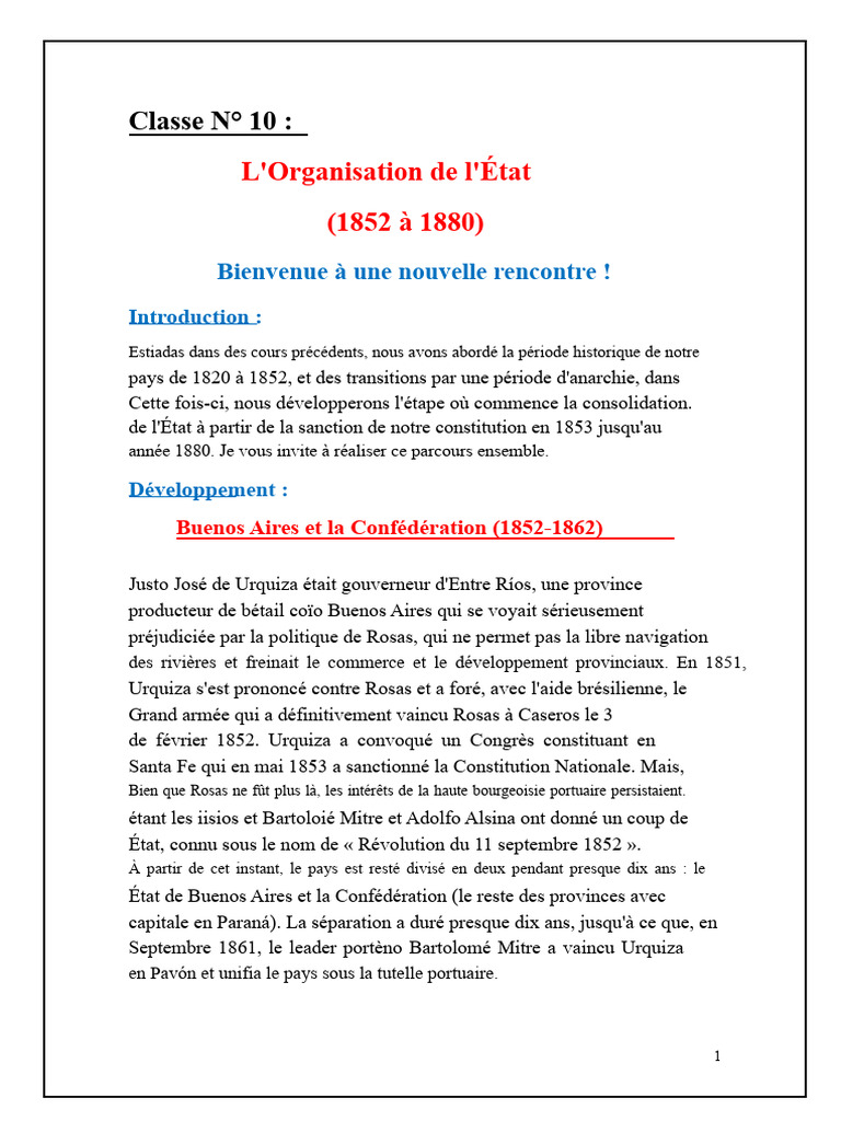 Organisation de l'État argentin (1852-1880) | PDF | Argentine