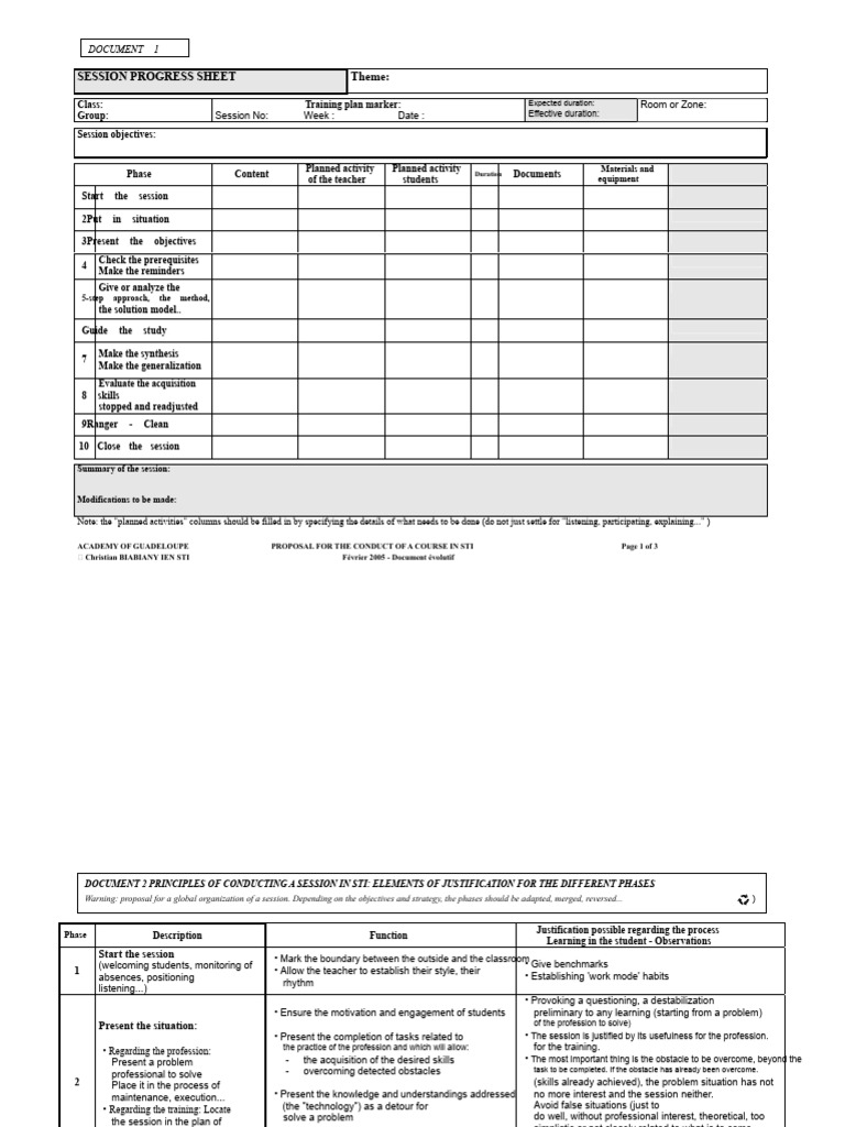 SESSION PROGRESSION SHEET Theme | PDF | Knowledge | Evaluation