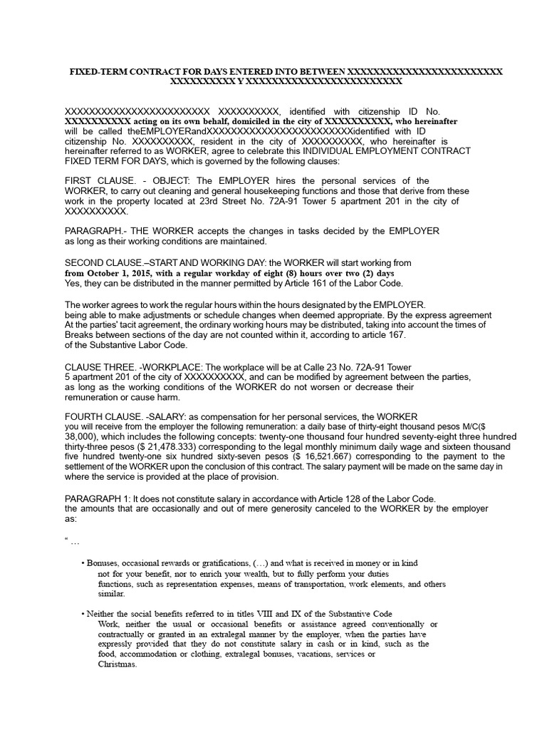 Model of Daily Work Contract. | PDF | Employment | Labour Law