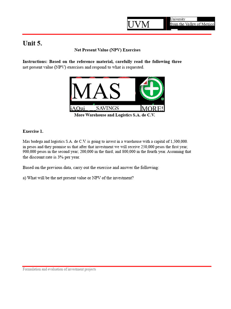 U5 - Activity7 - Net Present Value (NPV) Exercises | PDF