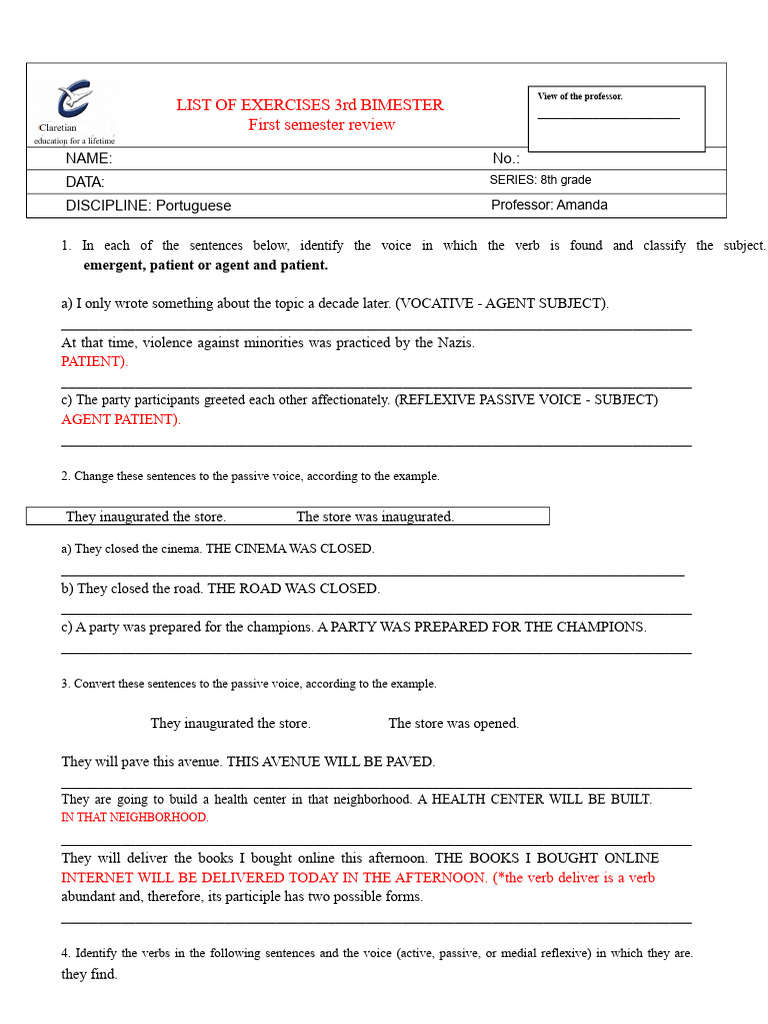 Exercise List - 1ST Semester Review - 8TH Grade Answer Key | PDF ...
