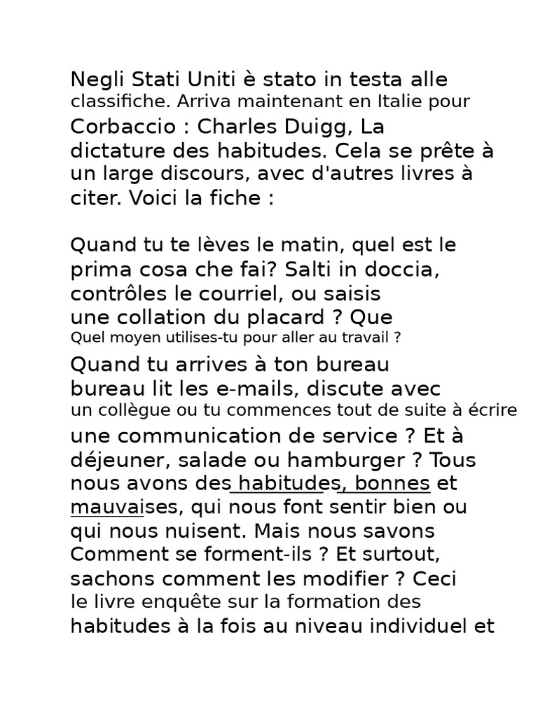 La dictature des habitudes : Duhigg en Italie | PDF | Montesquieu | Raison