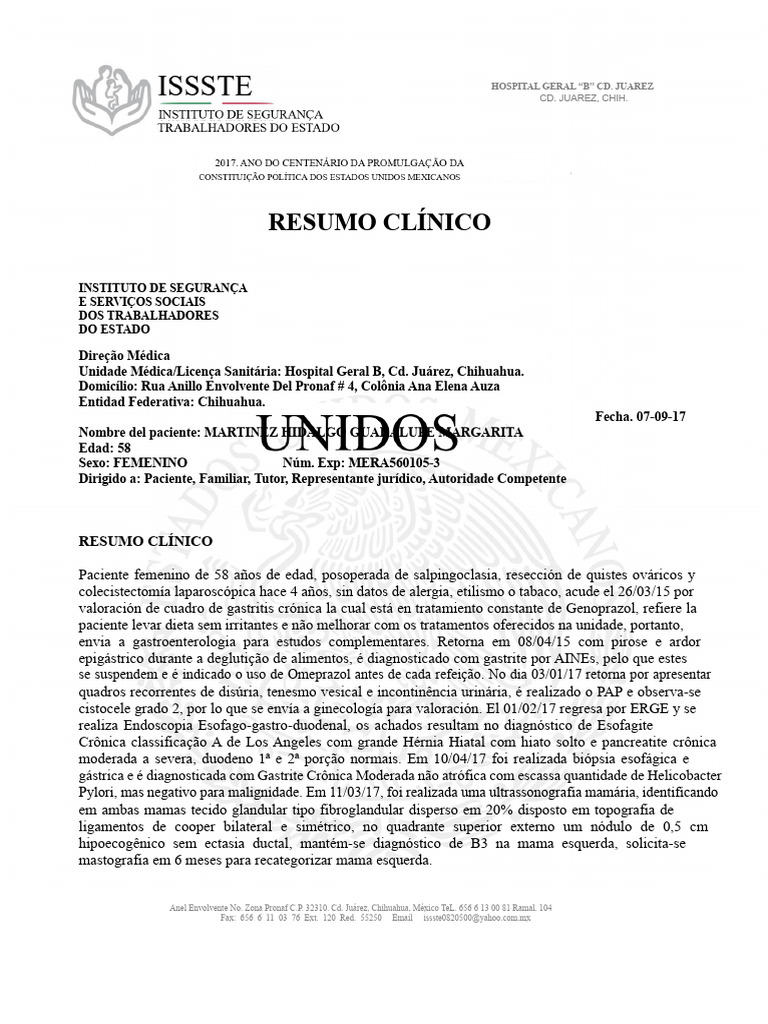 Resumo Clínico de Paciente em Juárez | PDF | Doenças e distúrbios ...