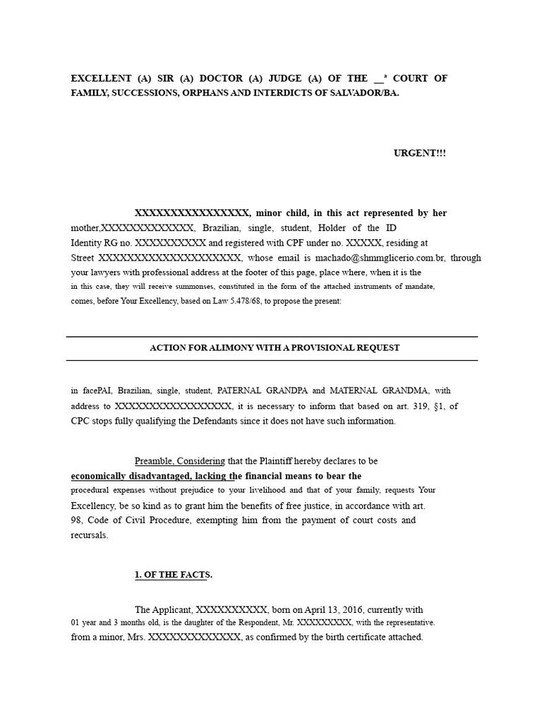 Alimony Action for Minor Child in Salvador | PDF | Grandparent | Lawsuit