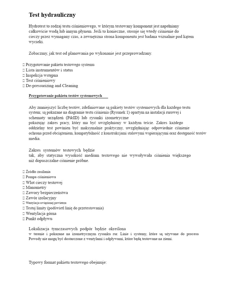 Test Hydraulinowy Inline | PDF