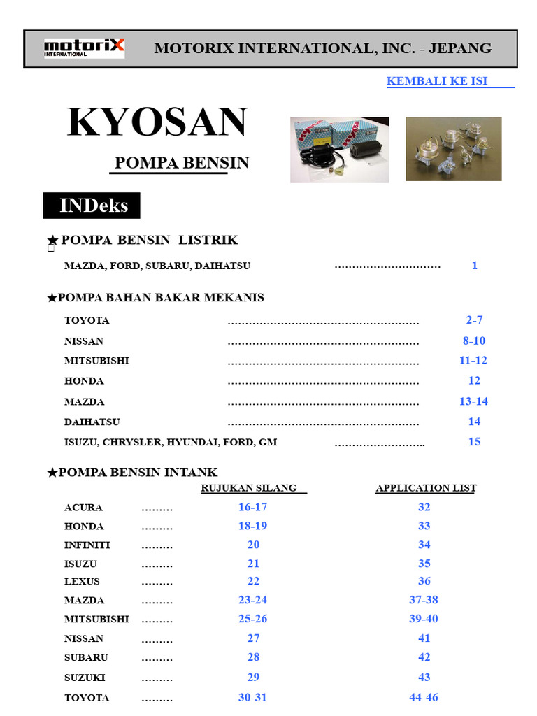 Pompa Bahan Bakar KYOSAN | PDF