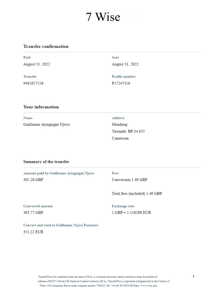 Wise Transaction Invoice Transfer 485657556 544716631 en | PDF ...
