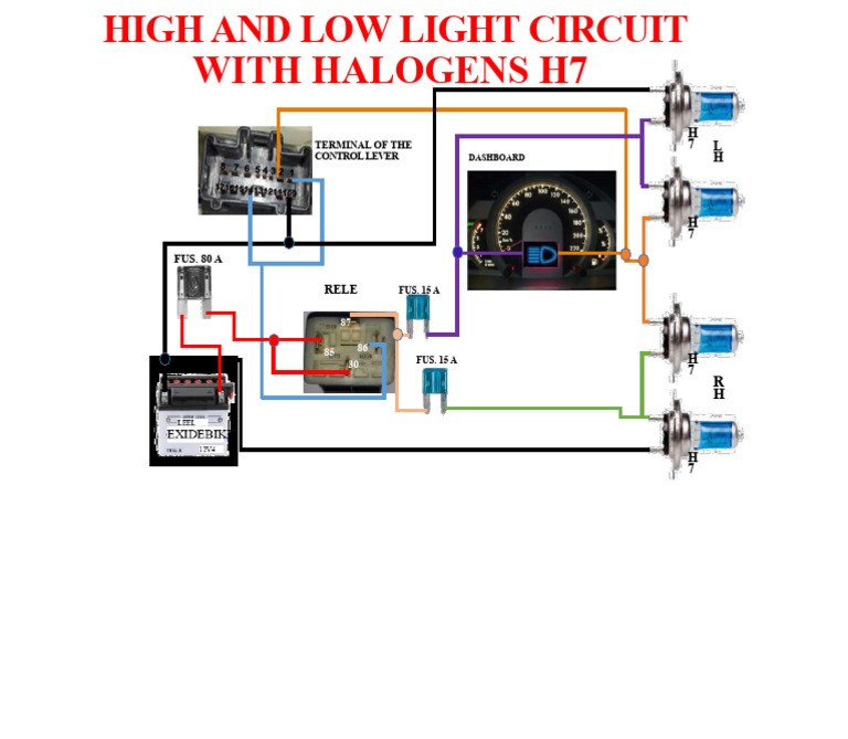 High and Low Beam Circuit With Halogen H7 | PDF