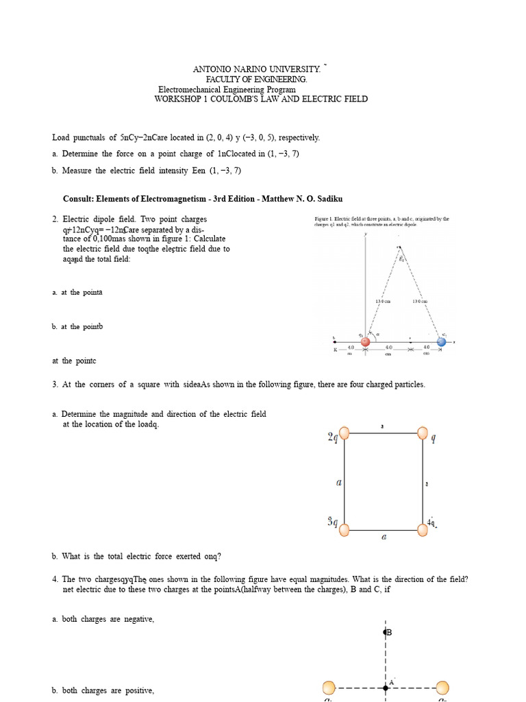 Workshop 1 Coulomb's Law and Electric Field | PDF