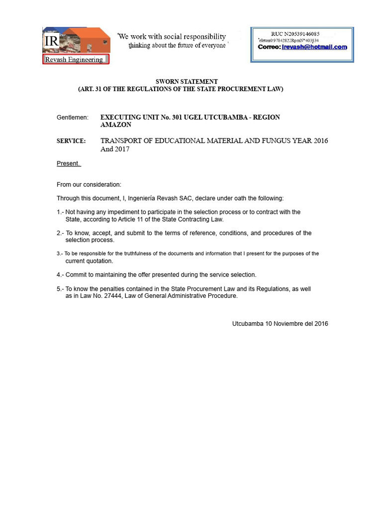 Affidavit of No Impediment To Contract With The State Revash | PDF