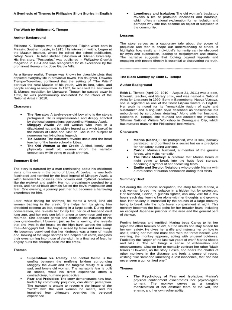 A Synthesis of Themes in Philippine Short Stories | PDF | Jealousy