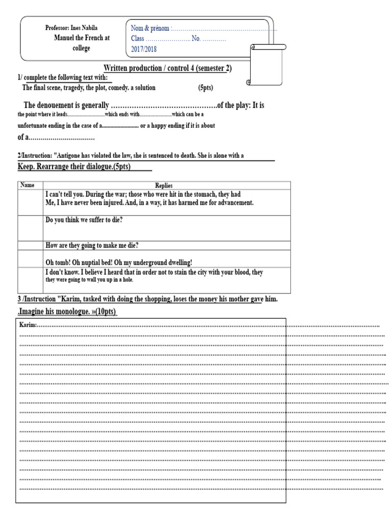 Written Production 2AC Semester 2 | PDF