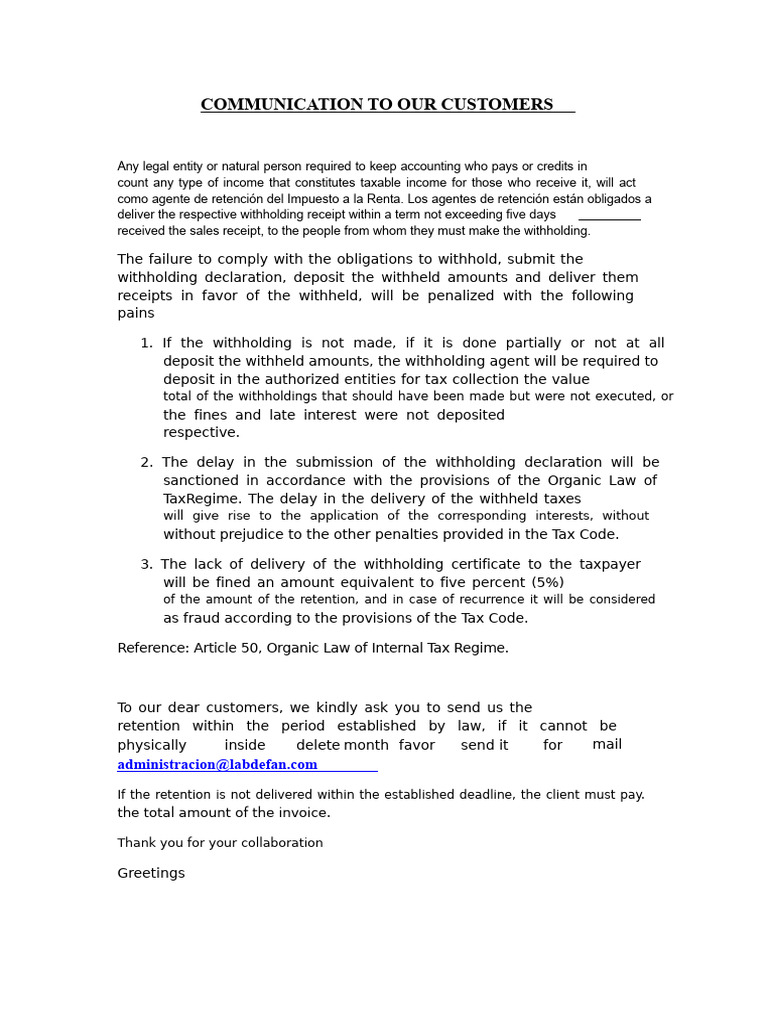 Notice To Our Customers | PDF