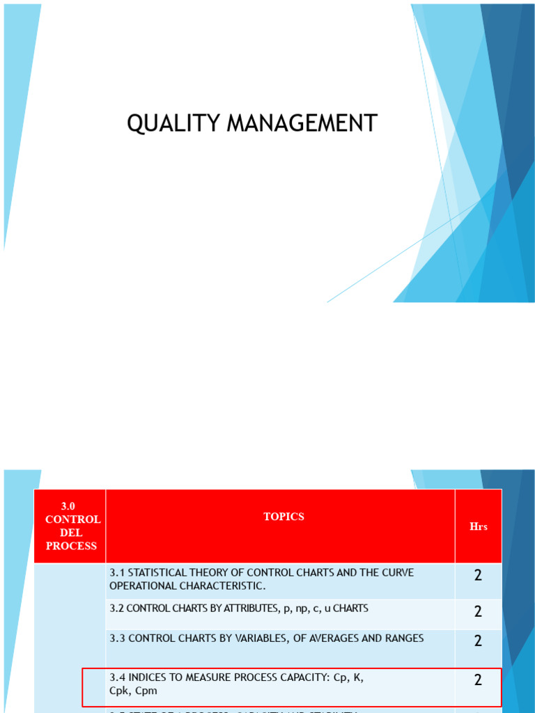 3.4 Indices To Measure Process Capability CP, K, CPK, CPM | PDF ...