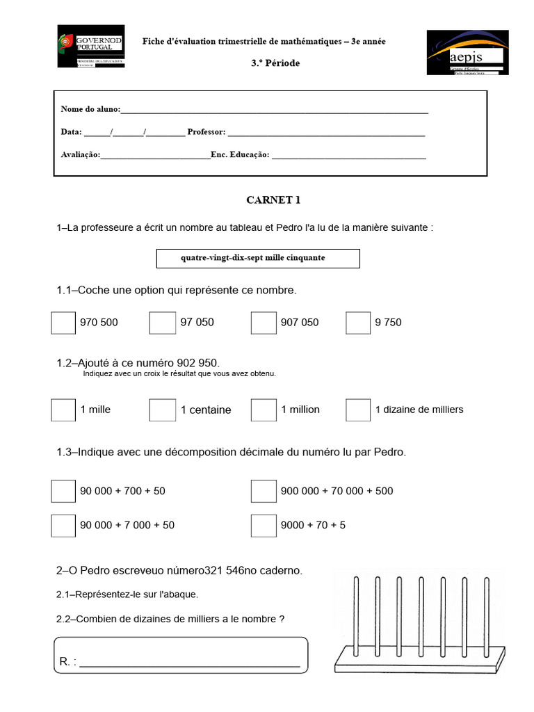 Évaluation trimestrielle de mathématiques 3e | PDF | Mathématiques