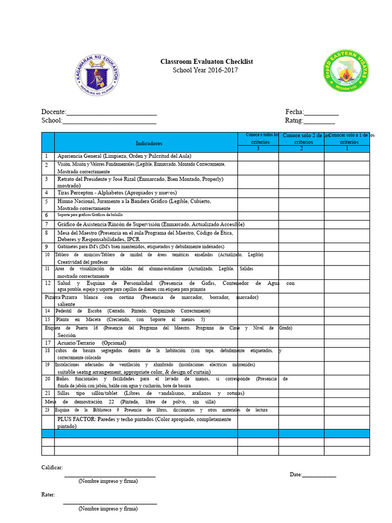 Lista de Verificación para Aulas 2016-2017 | PDF | Salón de clases