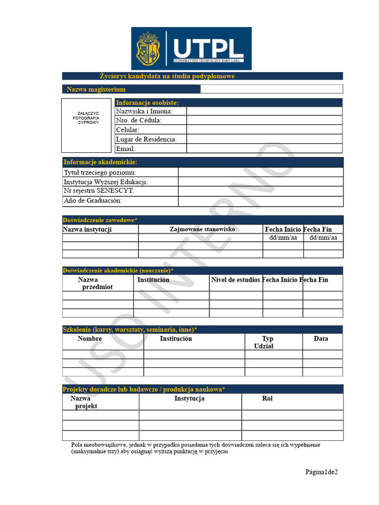 Życiorys FORMAT UTPL | PDF