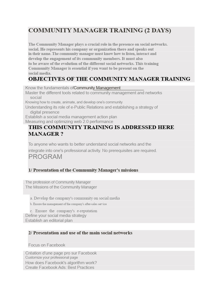 Community Manager Training Overview | PDF | Digital Marketing | Social ...