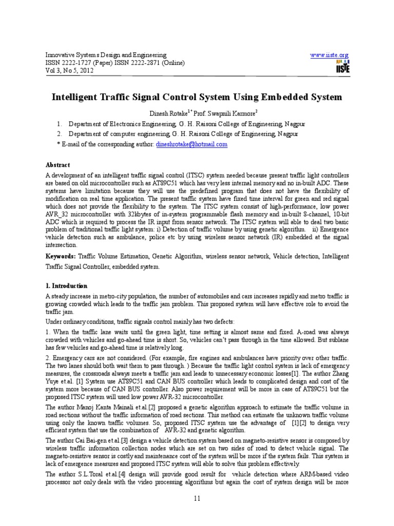 Intelligent Traffic Signal Control System Using Embedded System | PDF ...