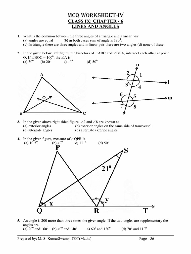 Lines and Agles Practice Questions | PDF